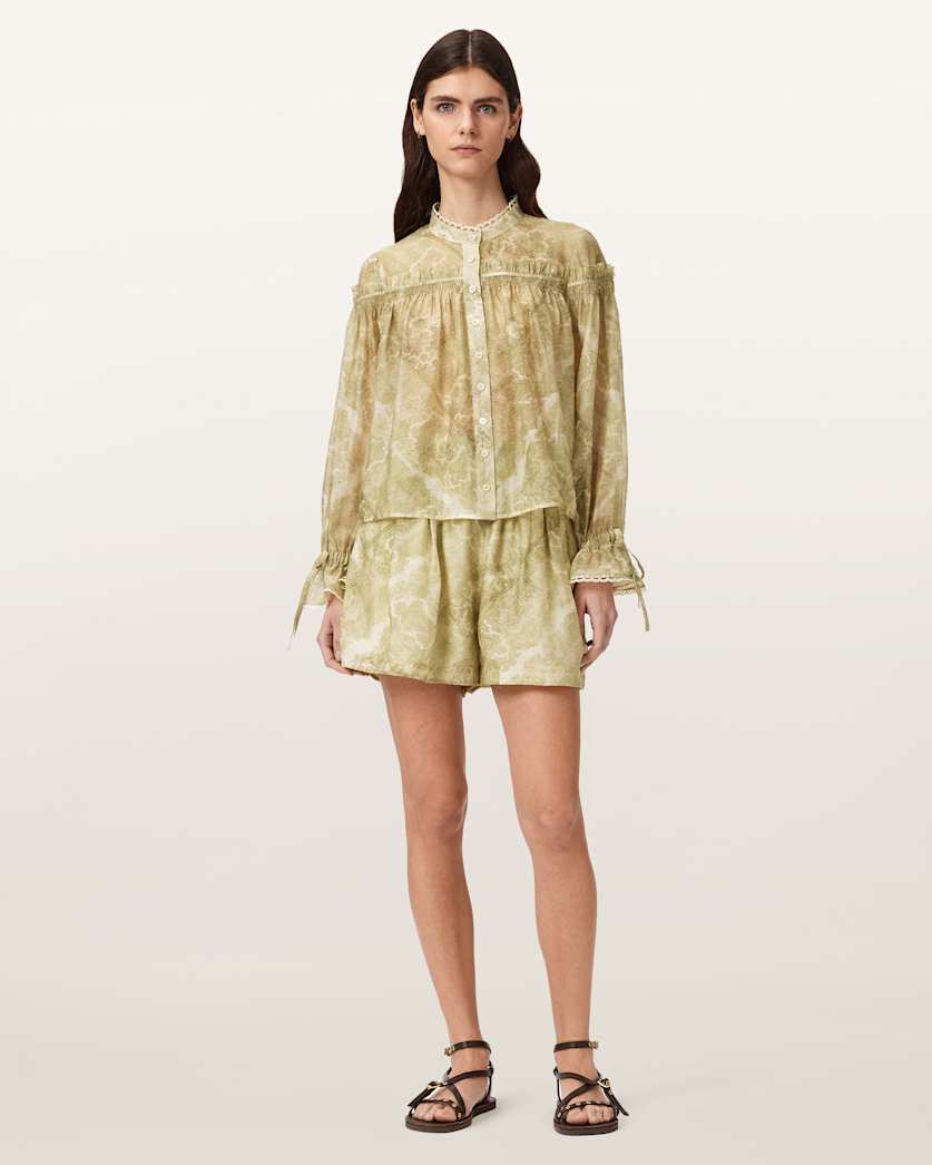 Delphine Relaxed Fit Gathered Shirt JOANNE GOLD GREEN | ALLSAINTS US